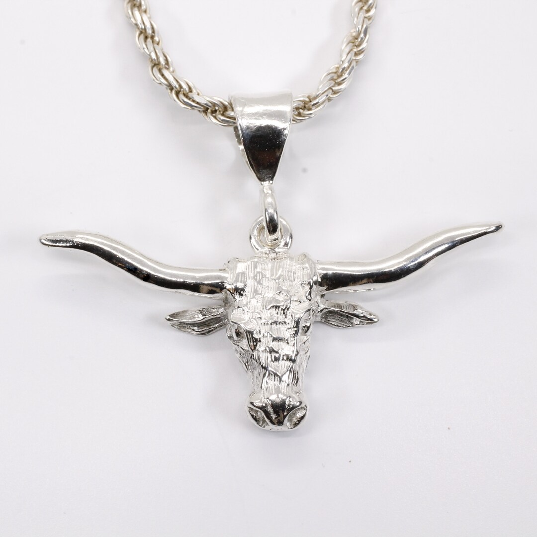 Sterling Silver Longhorn Head Necklace: Texas Steers Football Fan Gift ...