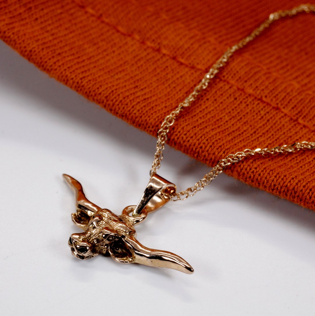 14kt Rose Gold Texas Longhorn Necklace: 3D Football Fan Gift - Etsy