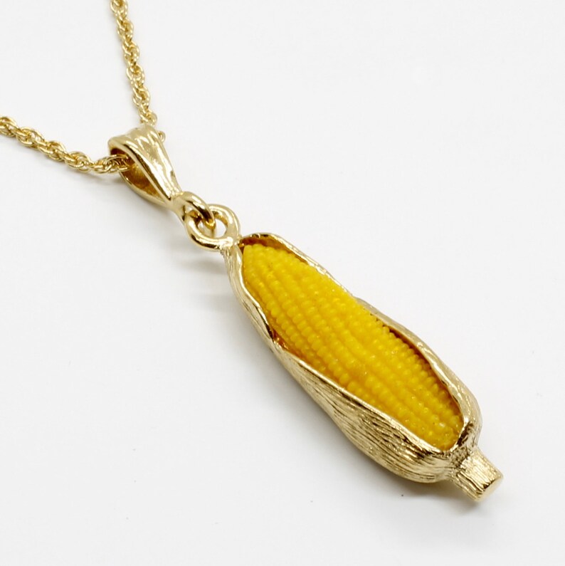 Large 14kt Gold Vermeil Corn Necklace with Yellow Cob Unique | Etsy