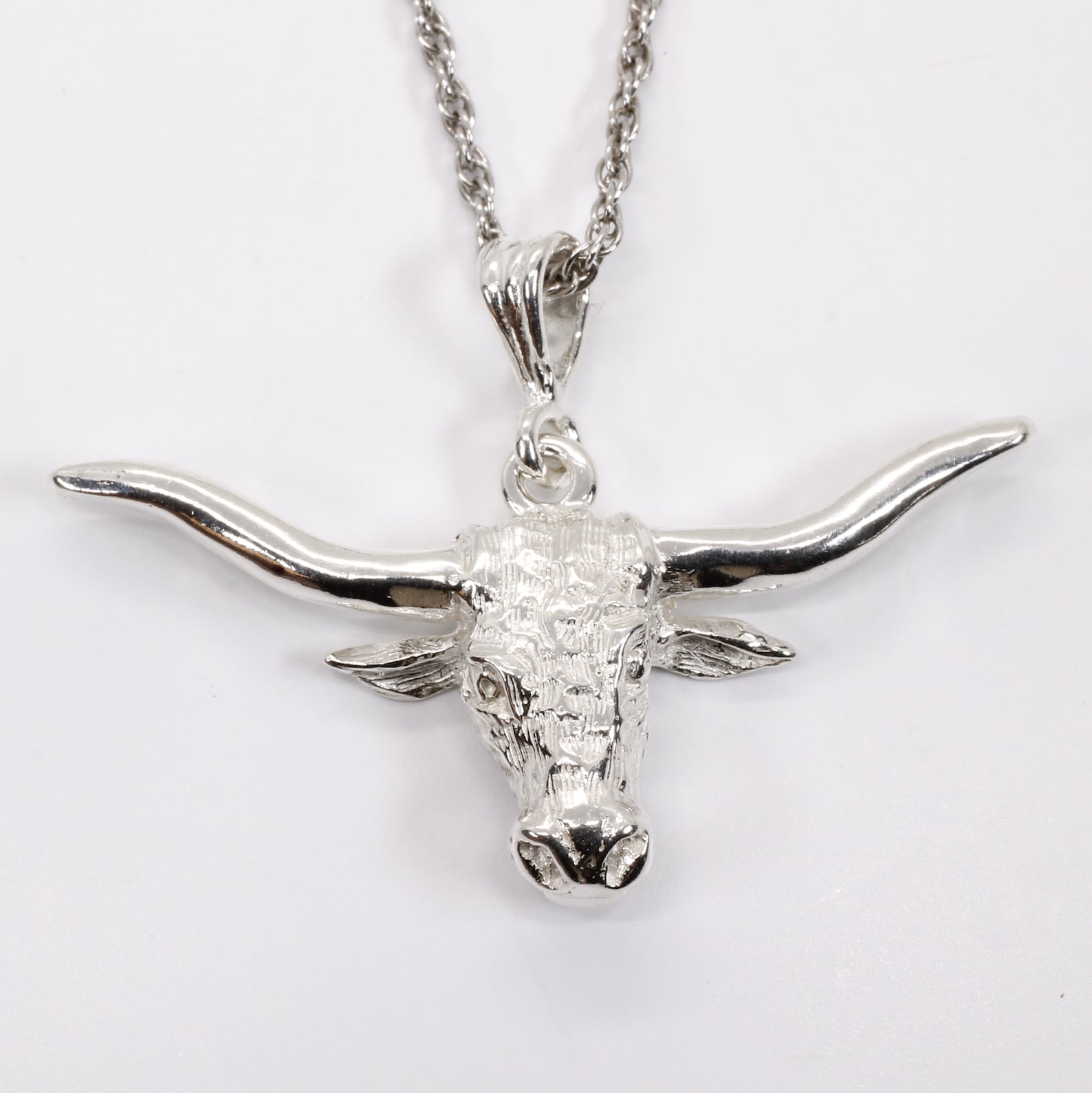 Sterling Silver Longhorn Head Necklace: Texas Steers Logo Jewelry - Etsy