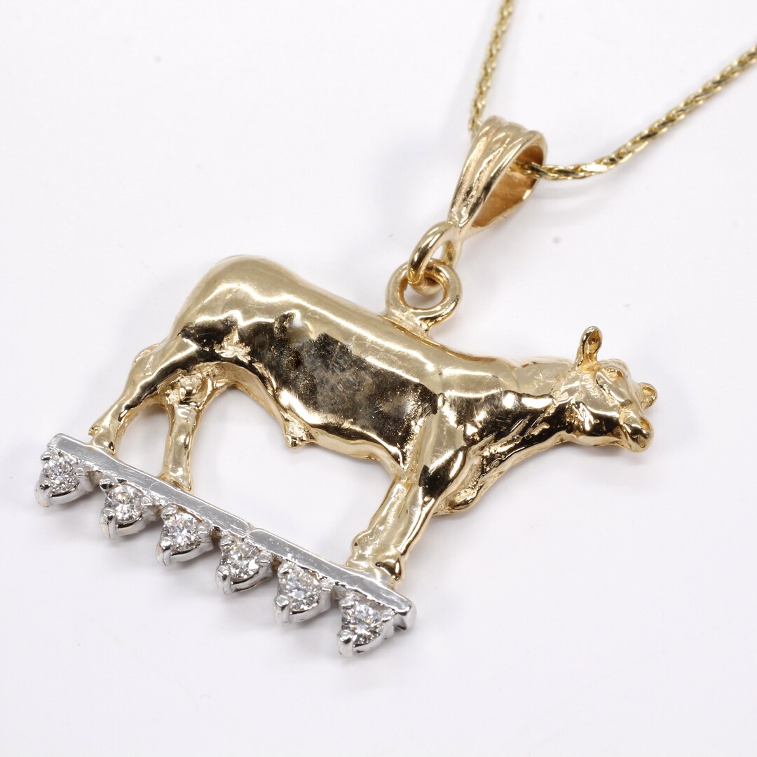 14kt Gold Bull Necklace With Diamonds: Champion Angus Rancher Gift - Etsy