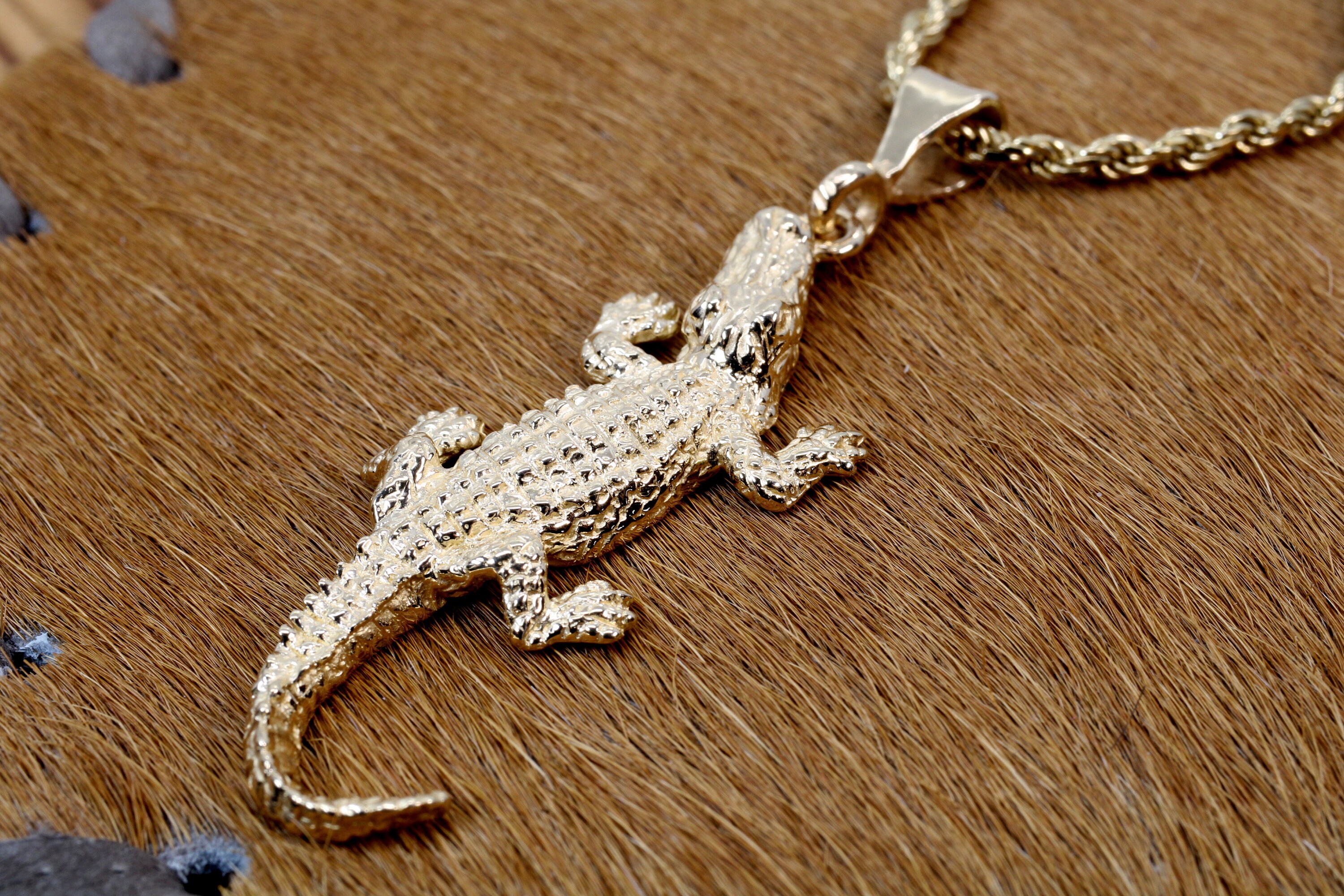 Extra Large Gold Alligator Necklace For Man or Woman | Etsy