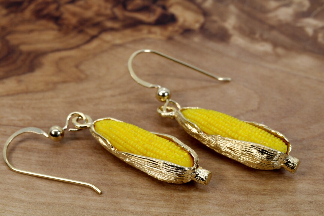 Gold Vermeil Corn Earrings: Yellow Cob Dangle Earrings, All Precious ...