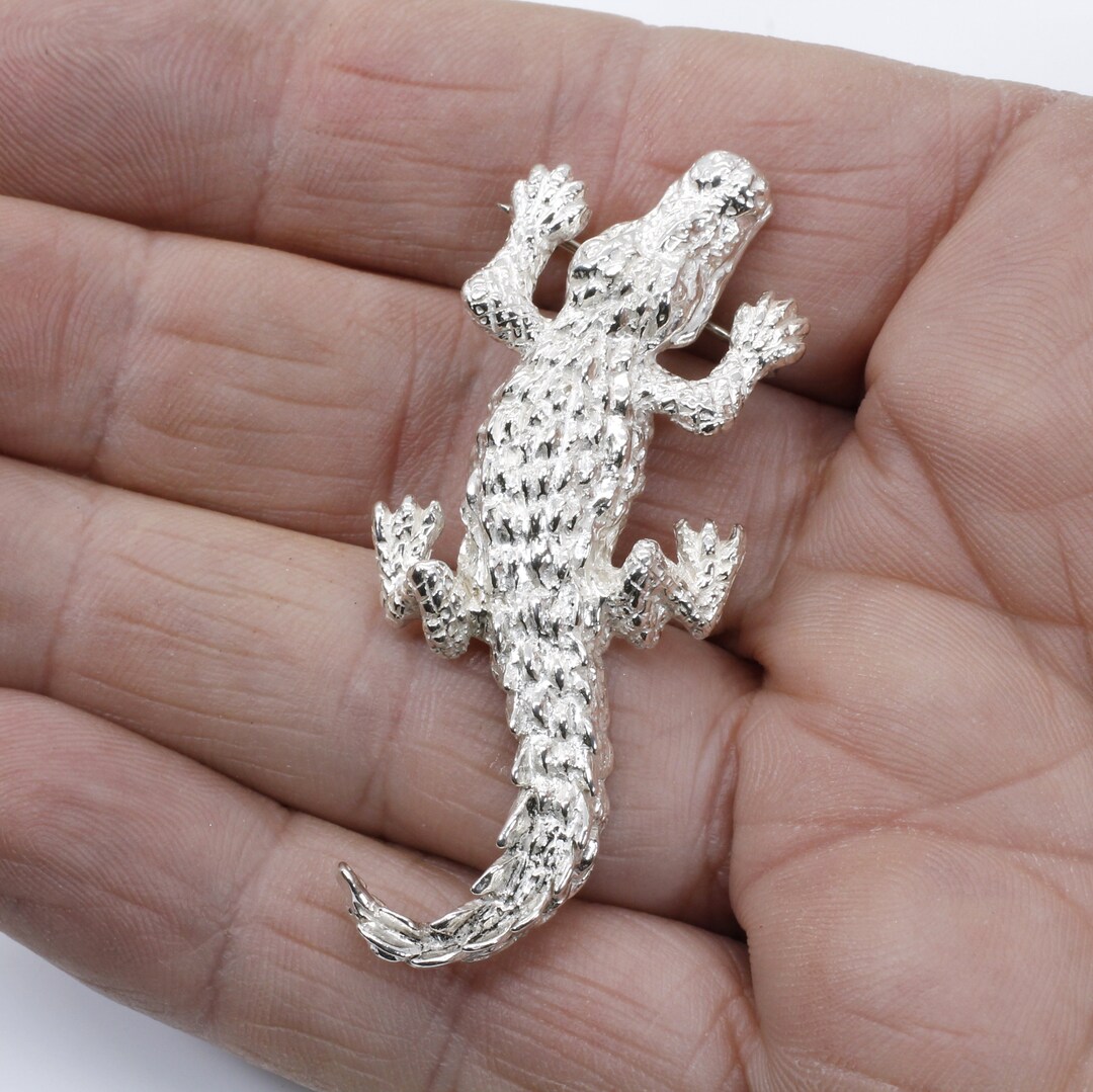 Giant Alligator Pin/brooch in Real 925 Sterling Silver for a Woman or ...