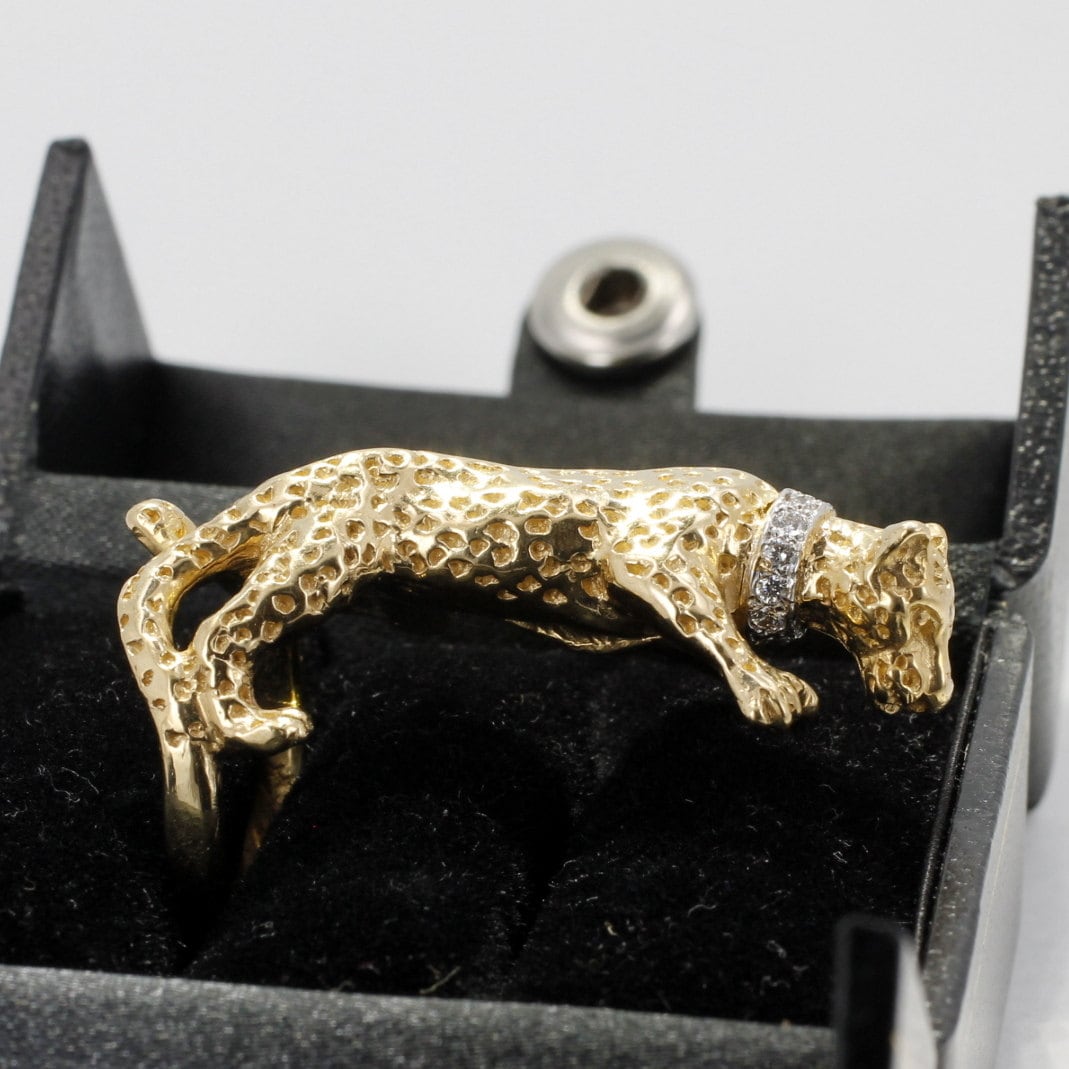 14kt Gold Leopard Ring mit Diamant-Kragen Statement-Ring für - Etsy.de