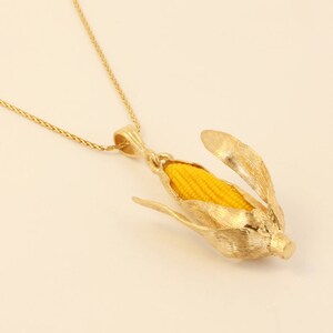 Corn Jewelry, Large 14kt Gold Corn Cob Necklace With Corn Meal Cob ...