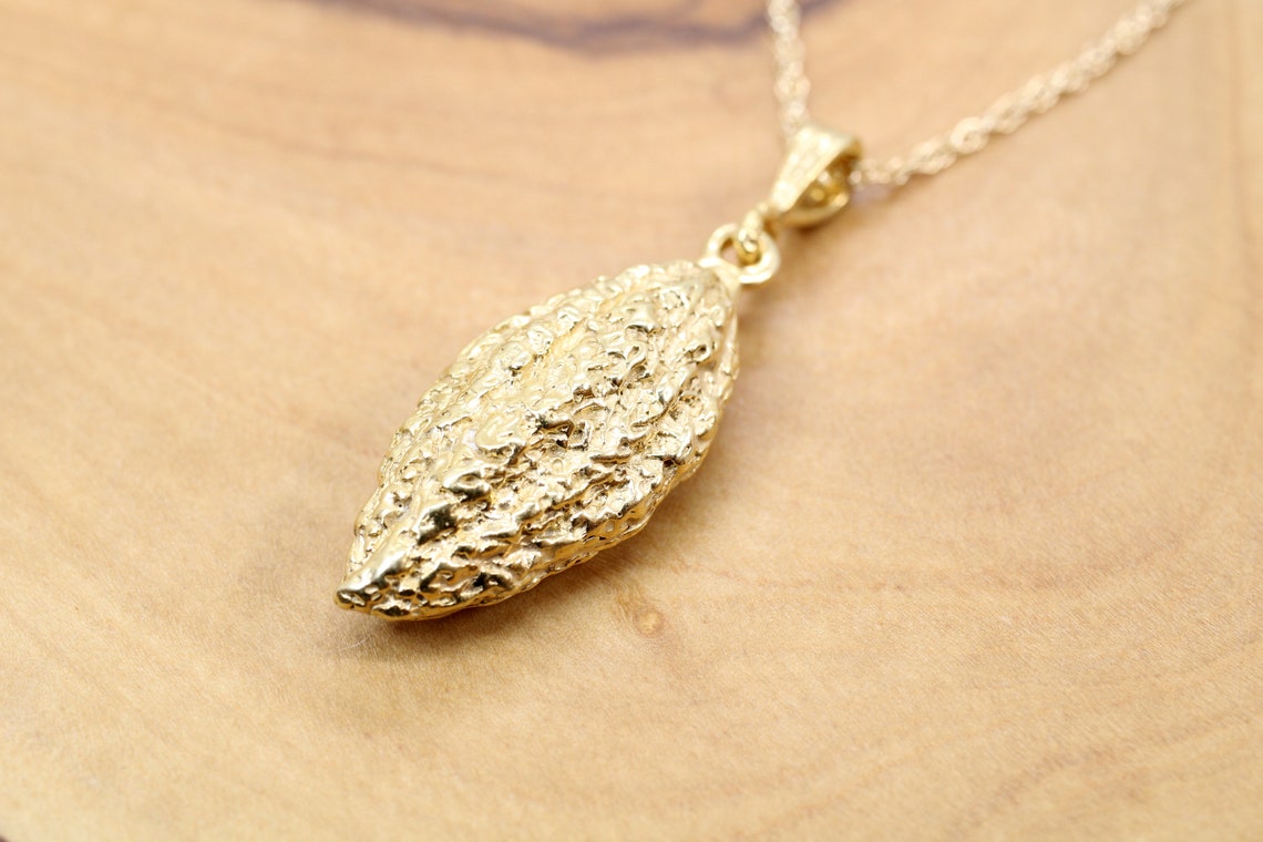 Gold Vermeil Cocoa Bean Necklace: Cacao Fruit Pod, Sterling Silver ...