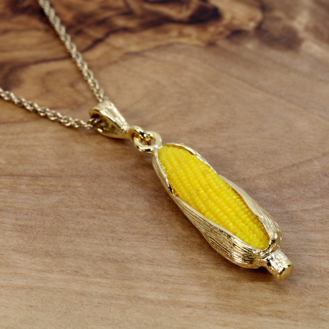 Large 14kt Gold Vermeil Corn Necklace With Yellow Cob, Unique Corn ...