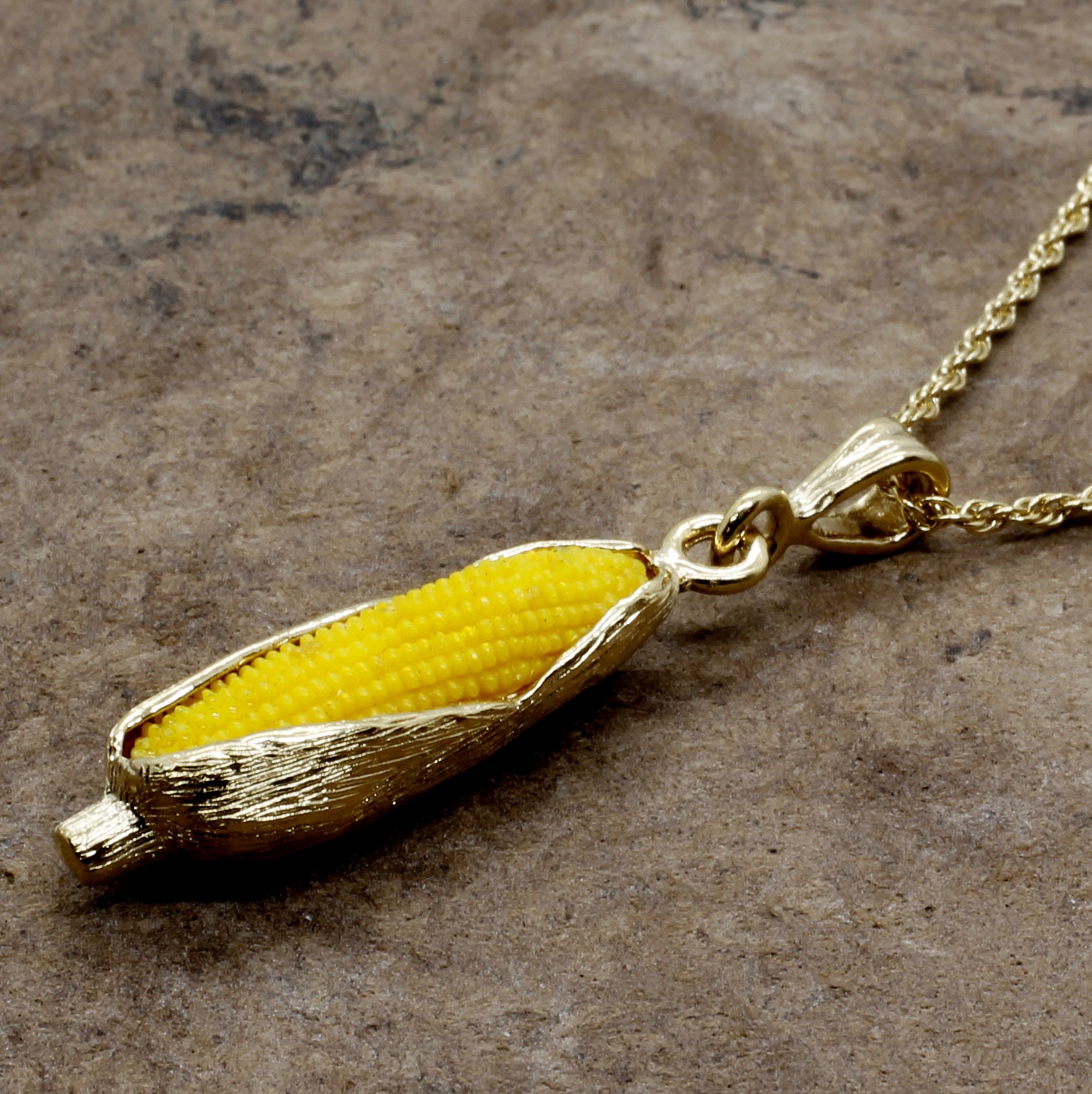Gold Vermeil Corn Necklace: Unique Yellow Cob Pendant All Precious ...