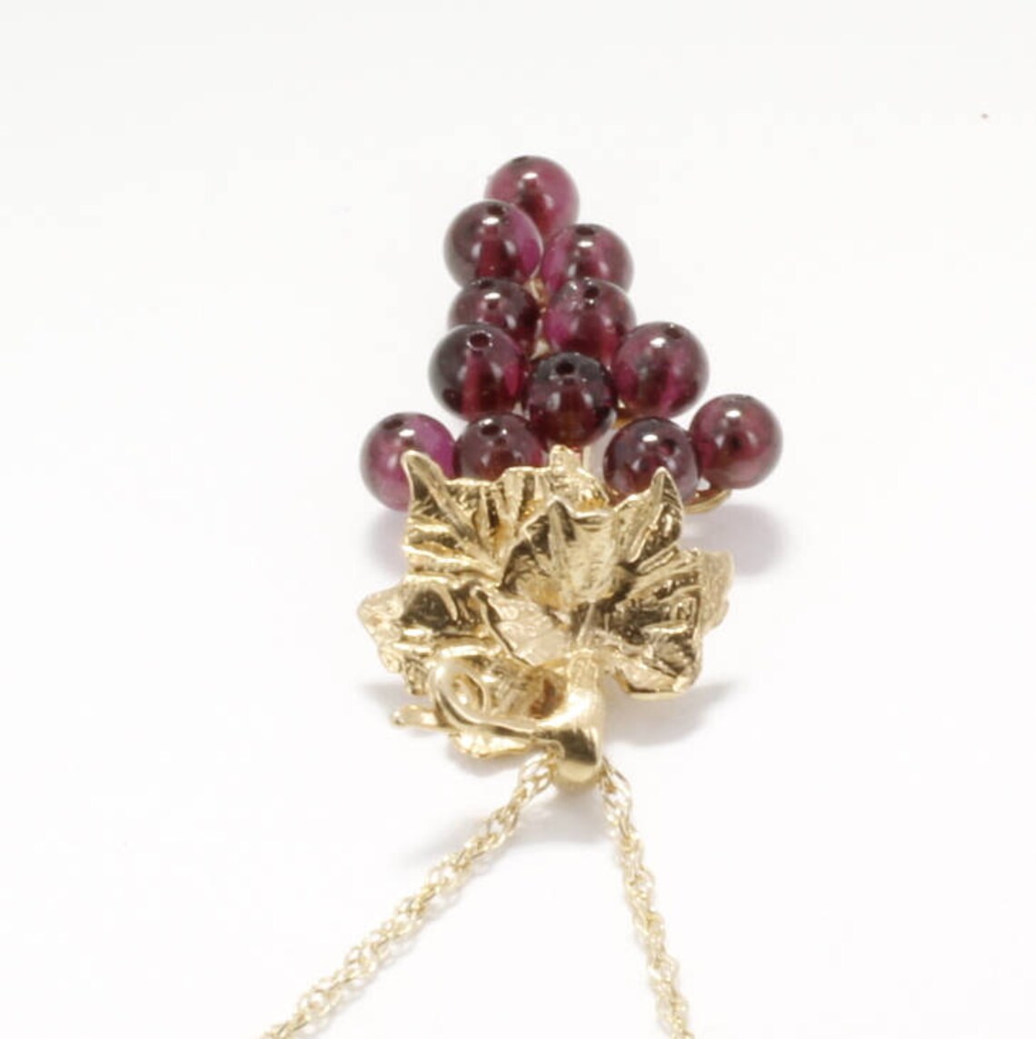 Grape Jewelry Small Two Leaf 14kt. Gold Garnet Grape Cluster - Etsy