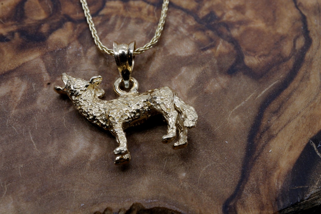Gold Coyote Necklace for Her, 14kt Solid Gold 3-D Howling Coyote, Gift ...