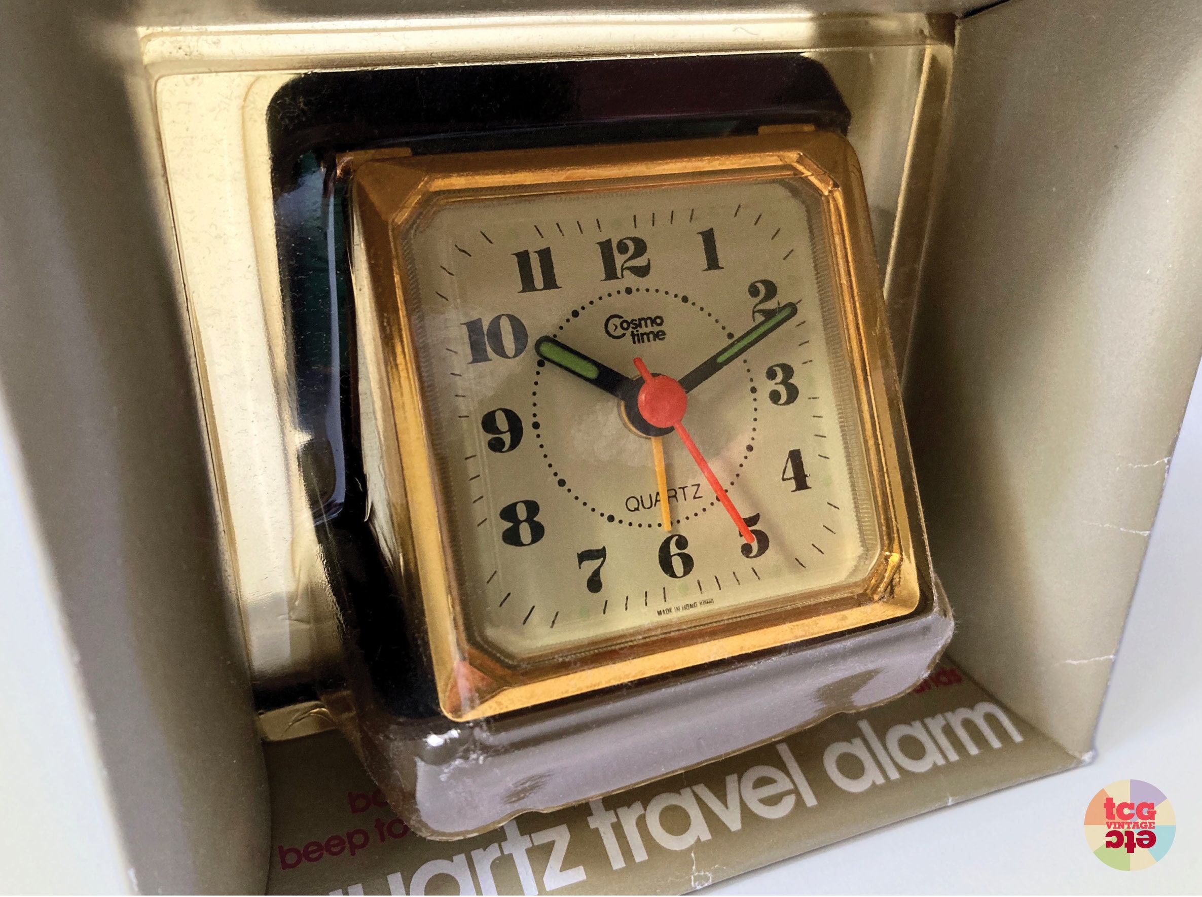 1970s Travel Alarm Folding Clock, Cosmo Time, Case, Quartz, Gold Tone ...