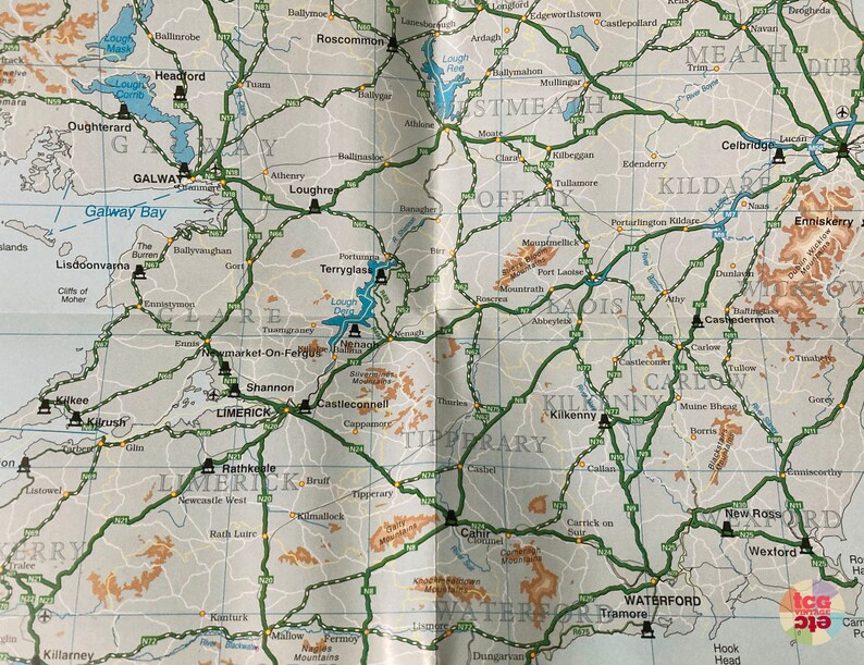 1990s Ireland Touring Map, Tourist Map, Irish Travel Ephemera, Irish ...