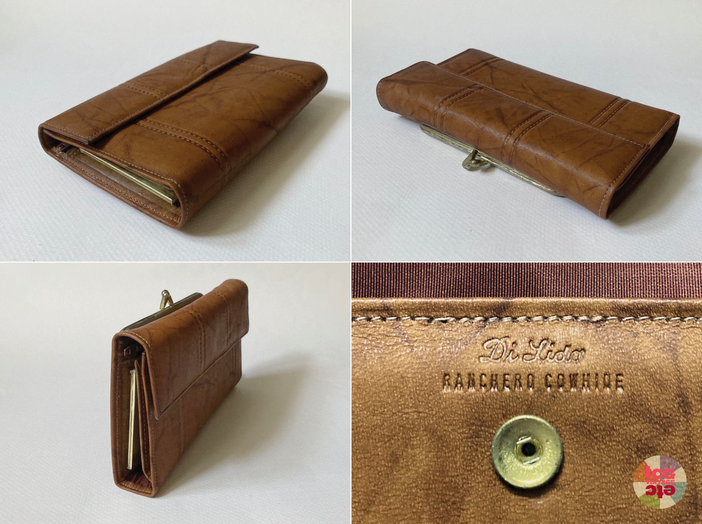 Vintage 1970s Di Lido Cowhide Leather Wallet: Coin Purse Billfold in ...