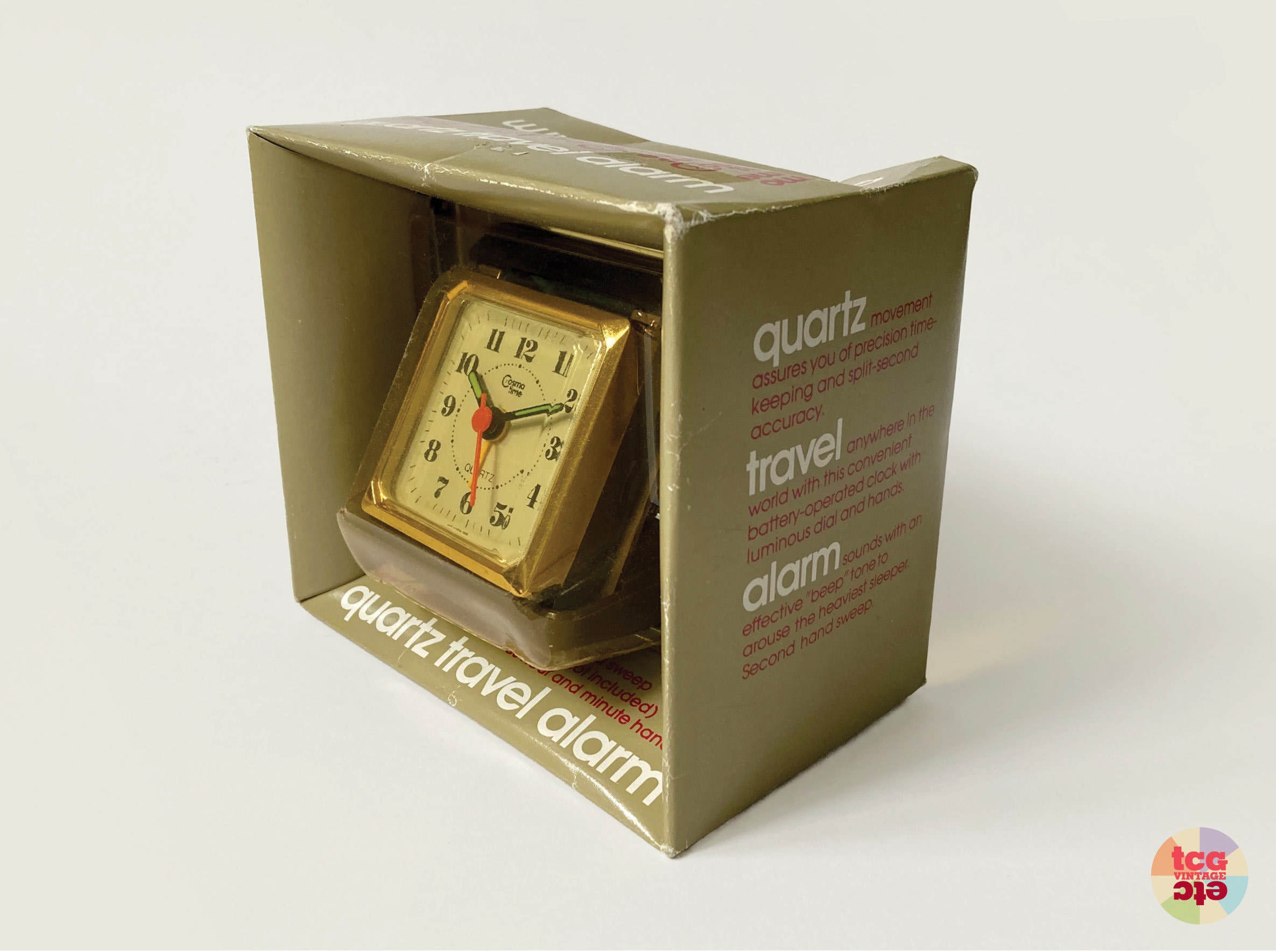 1970s Travel Alarm Folding Clock, Cosmo Time, Case, Quartz, Gold Tone ...