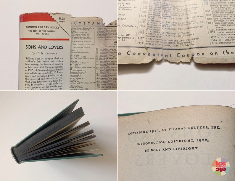 Vintage 1920s Sons and Lovers, D.H. Lawrence, Hardcover & DJ, Modern ...