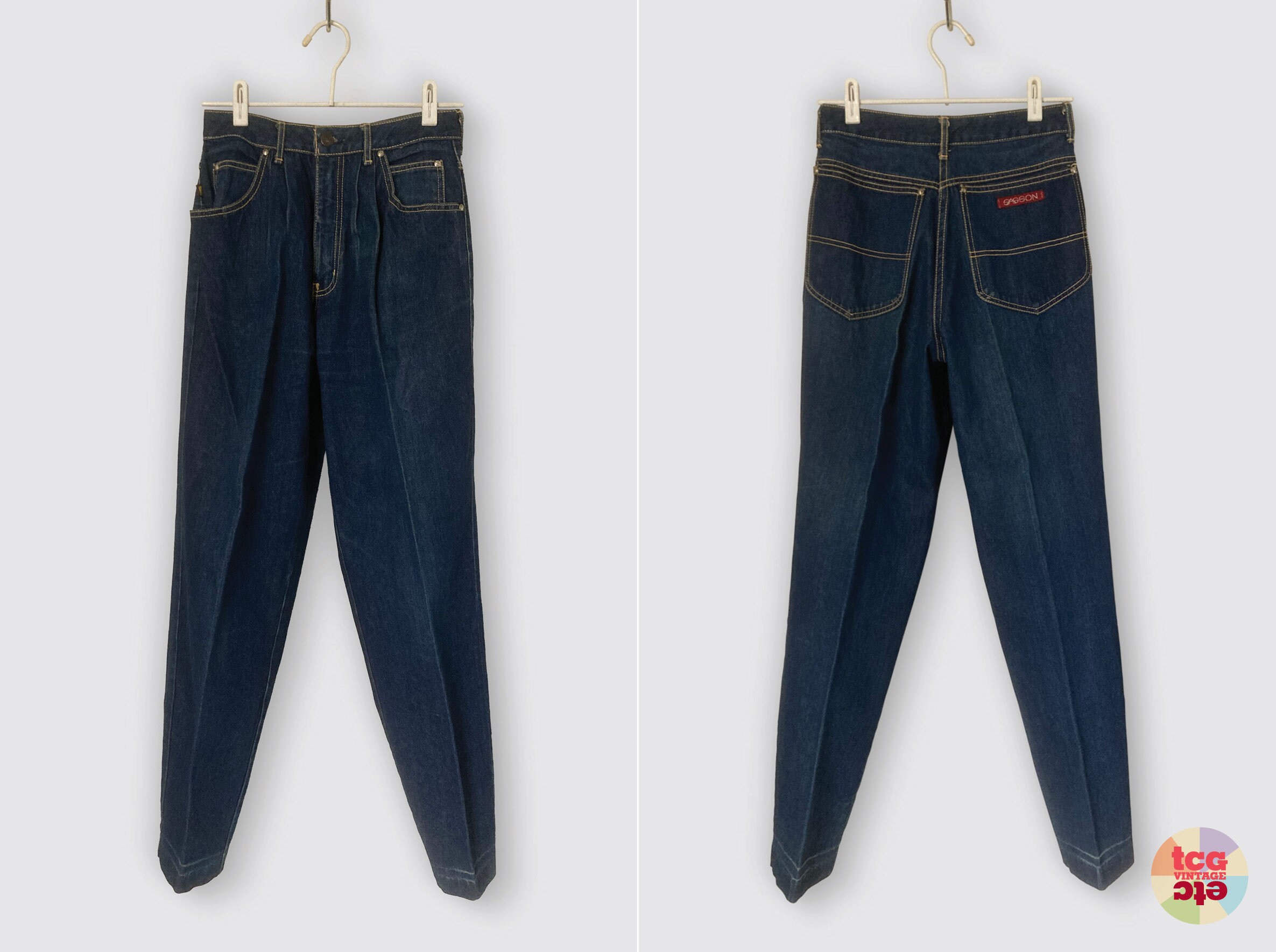 1981 Sasson Jeans, Indigo Blue Denim, High Rise, Relaxed, Tapered Legs ...