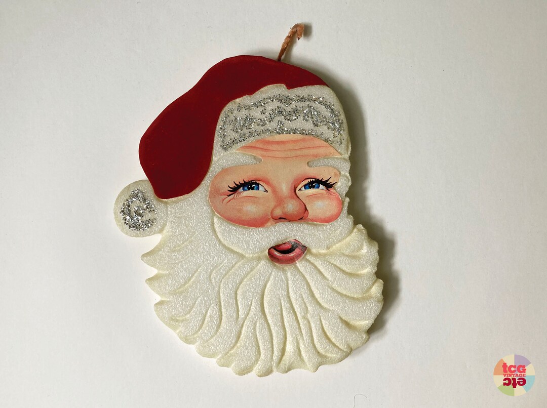 1950s Santa Claus Face, 1 Die Cut Santa, Mid Century Christmas ...