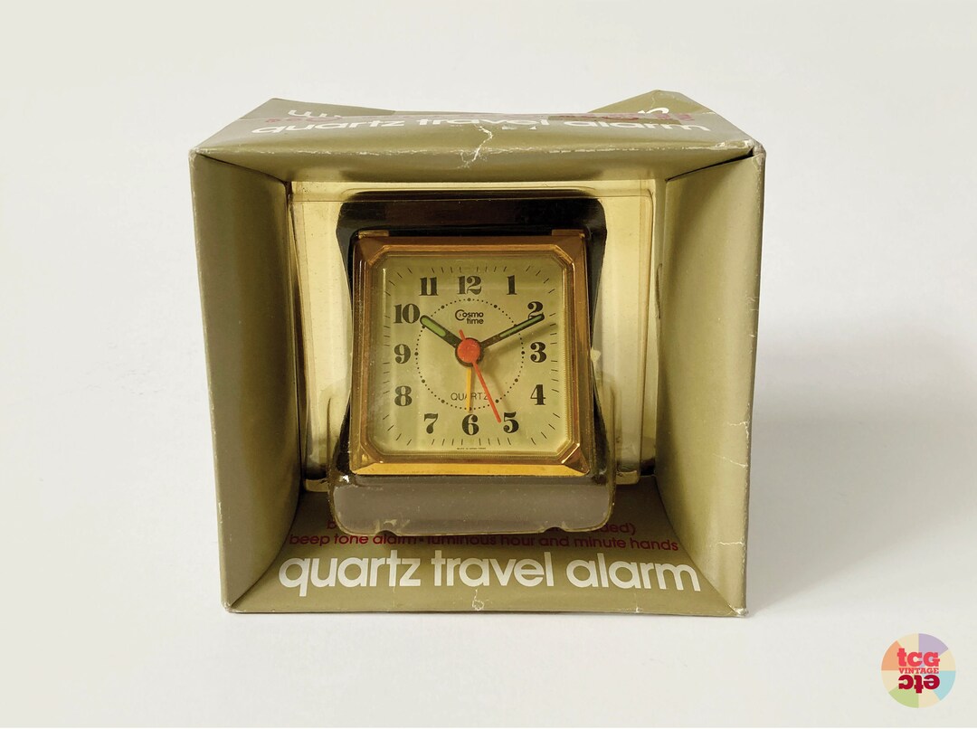 1970s Travel Alarm Folding Clock, Cosmo Time, Case, Quartz, Gold Tone ...