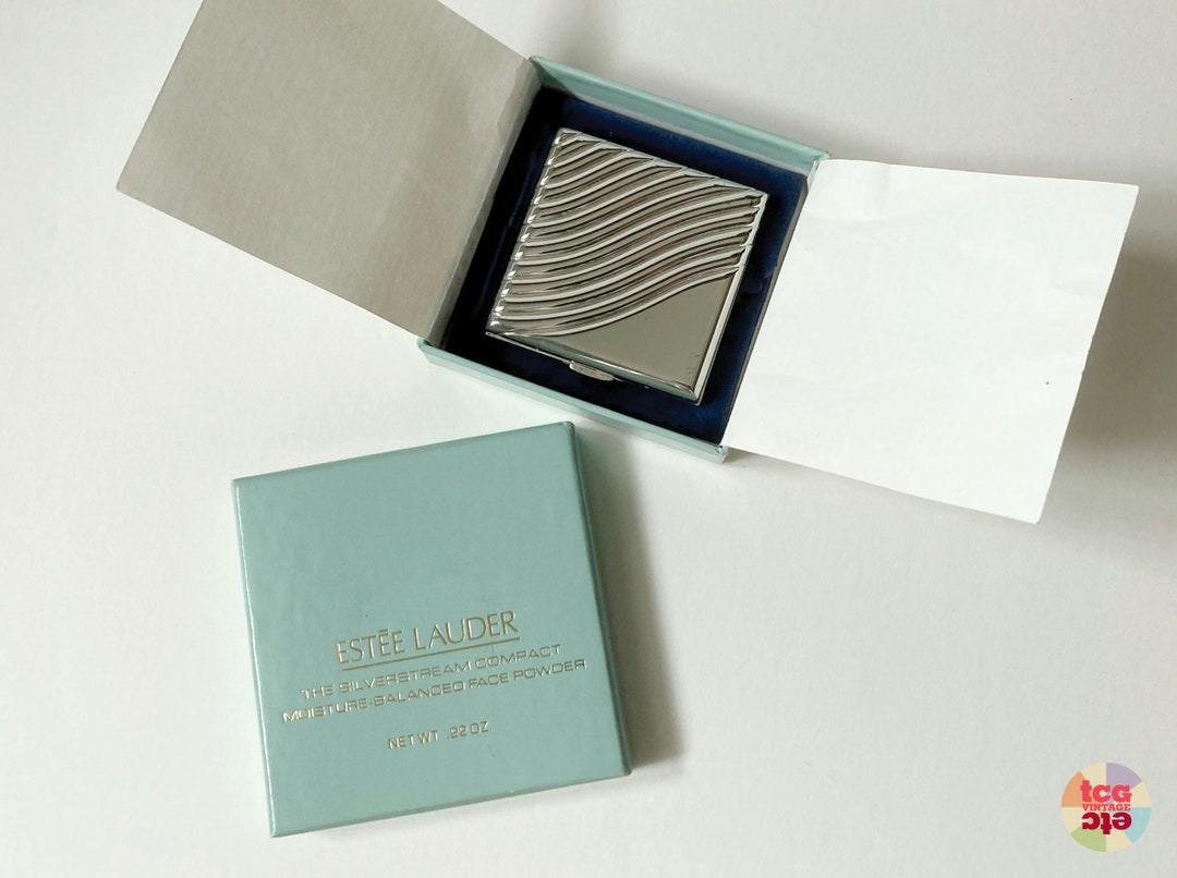 1980s Estée Lauder Silverstream Compact Gift Set, Blue Soft-slip Pouch ...