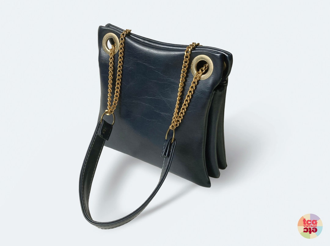 1970-80s Navy Gold-chain Handbag Shoulder Bag Chanel-style - Etsy