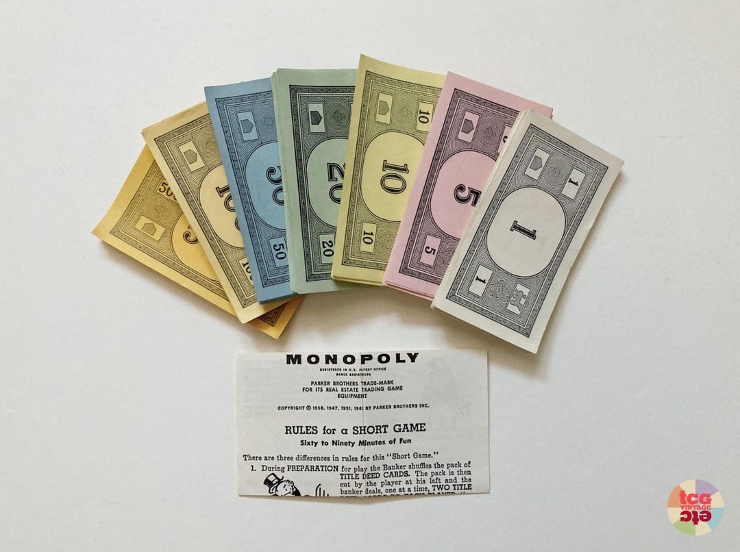 1961 Monopoly Money + Rules, Original Replacements, Mid Century Game ...