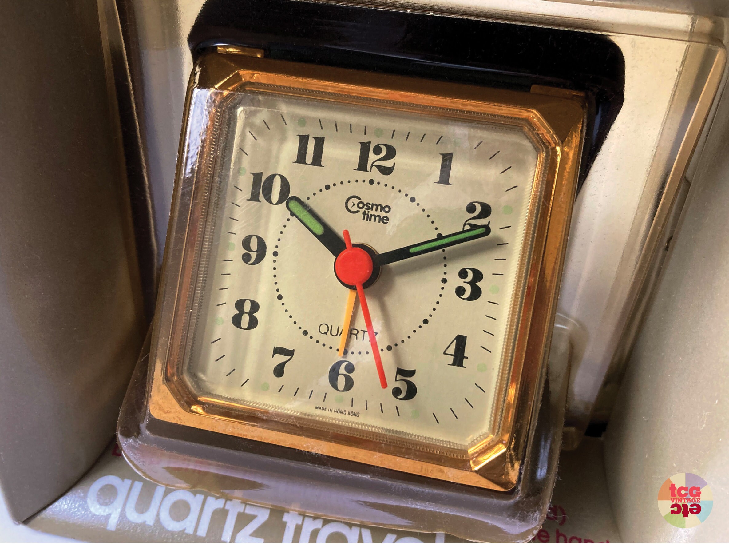 1970s Travel Alarm Folding Clock, Cosmo Time, Case, Quartz, Gold Tone ...