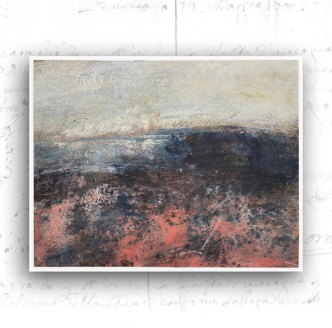 Original Cold Wax & Oil Landscape Painting: Pink Blue Abstract (14x11 ...
