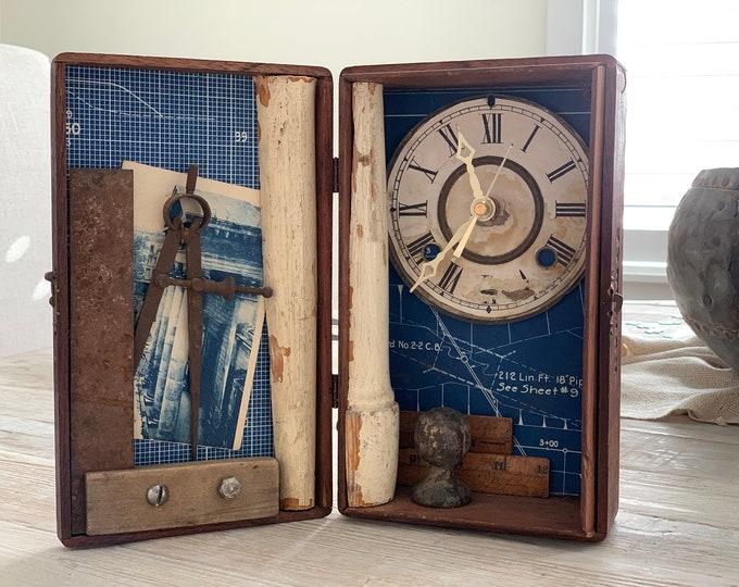 Cigar Box Clock Assemblage Clock Assemblage With Architectural Elements ...