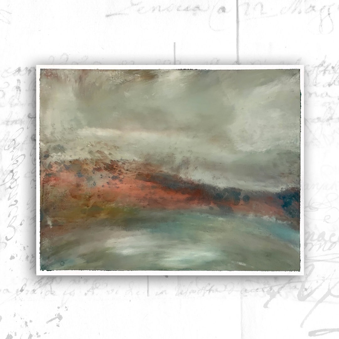 Original Painting of Abstract Landscape, Cold Wax Painting of Fall ...
