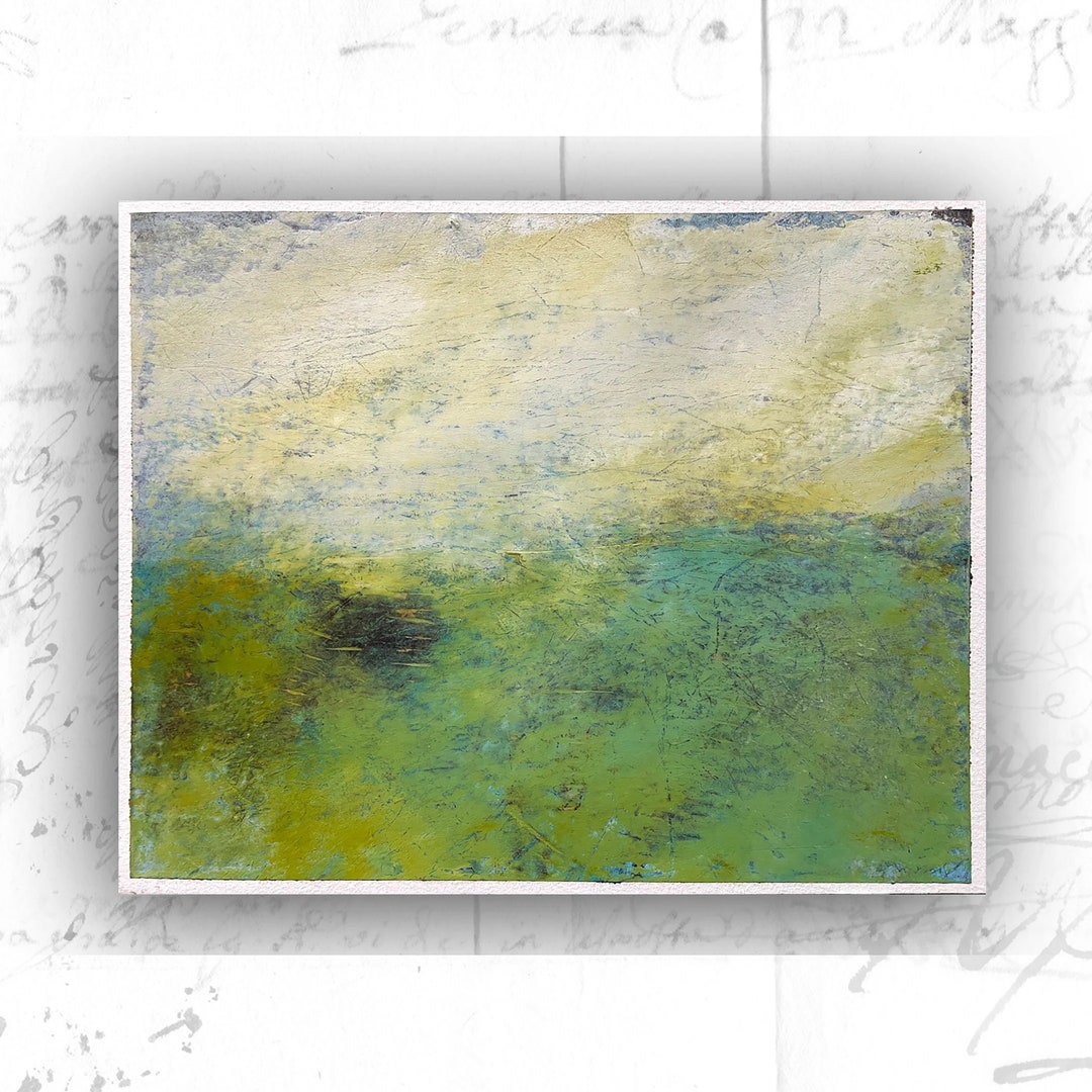 Original Cold Wax Landscape Painting: Green & Blue Abstract (8x10 ...
