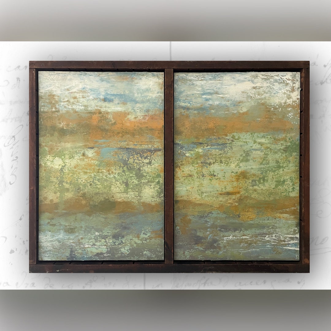 Original Painting of Landscapes in Antique Frame, Framed Cold Wax and ...