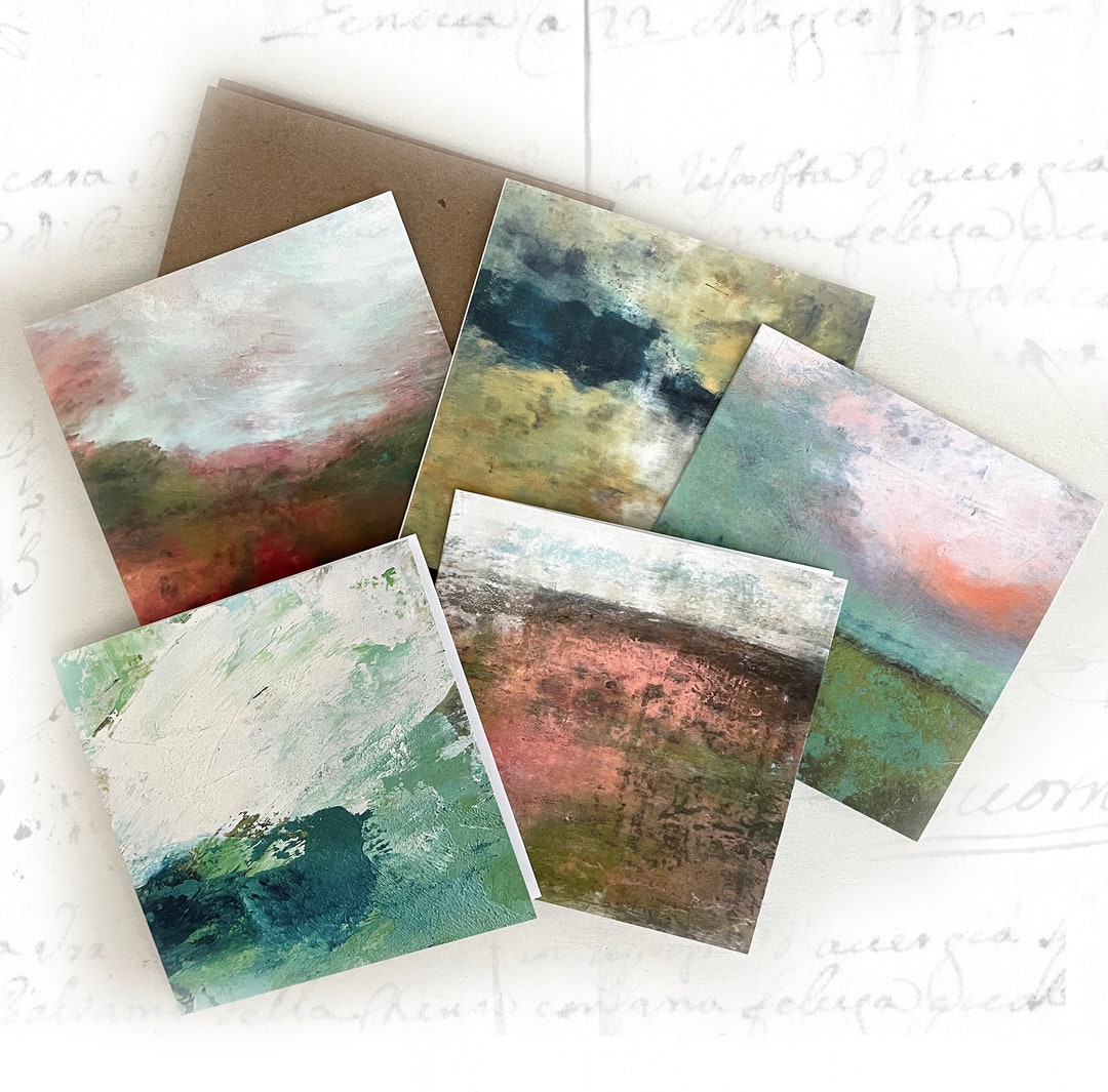 Abstract Landscape Note Cards: Set of 5, Recycled Paper - Etsy