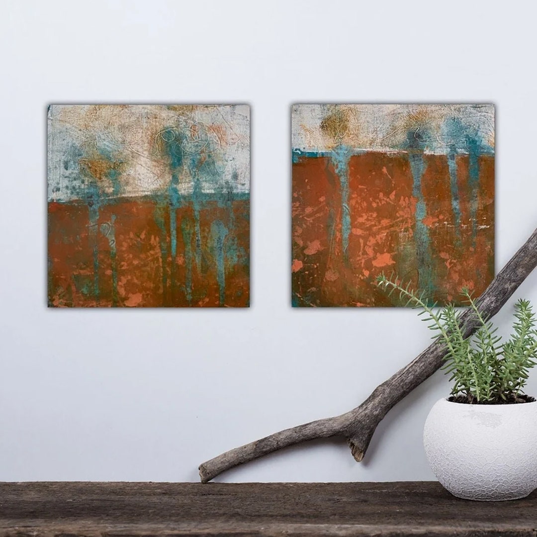 Deep Roots Abstract Painting Set Set of Two Abstract Cold Wax and Oil ...