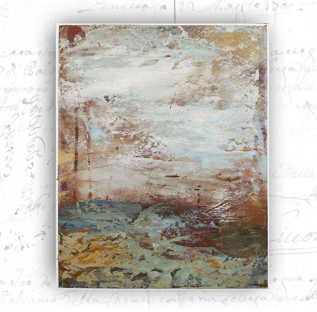 Abstract Landscape Painting With Rust and Blue, Unframed Original ...