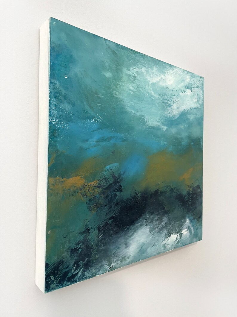 Abstract Painting of Landscape With Dramatic Clouds — Cold Wax and Oil ...