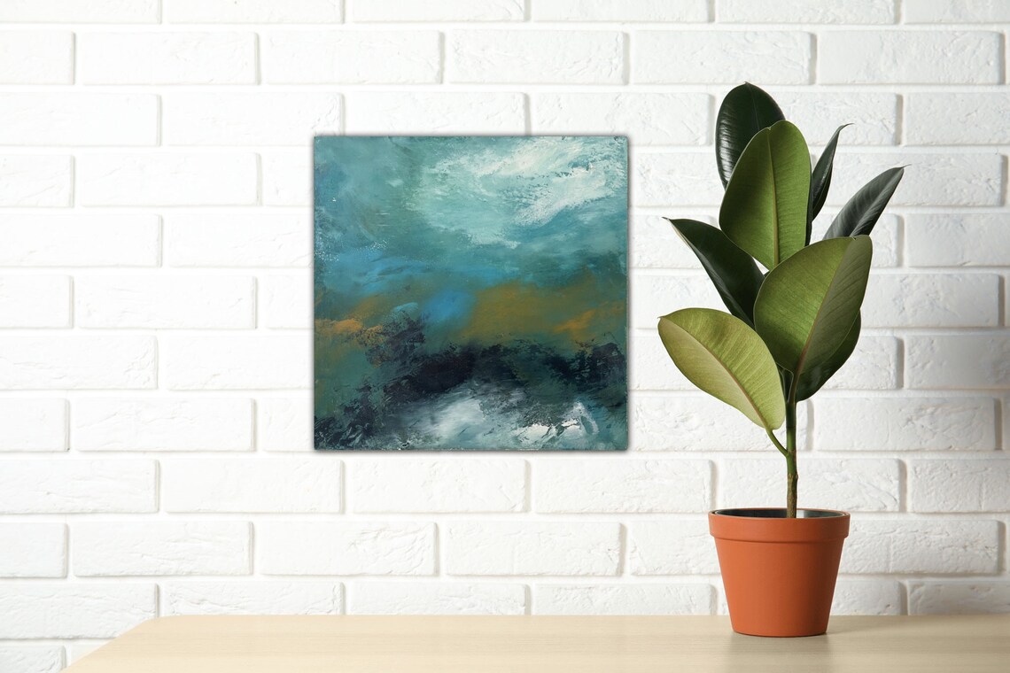 Abstract Painting of Landscape With Dramatic Clouds — Cold Wax and Oil ...