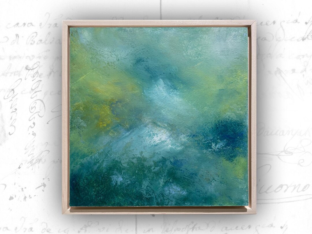 Abstract Cold Wax Oil Painting: Blues & Greens, Framed 10x10 - Etsy