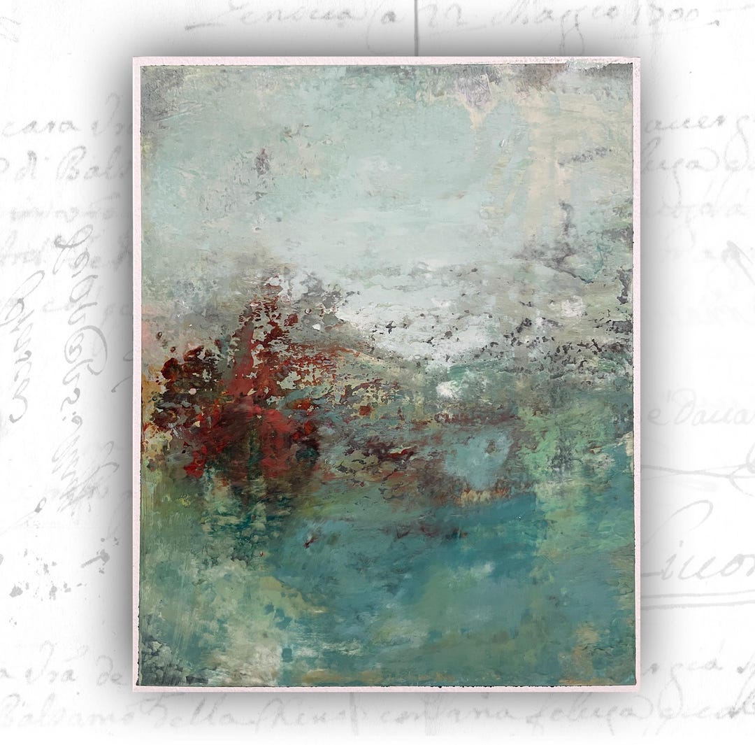 Abstract Landscape Painting With Rust Highlights, Unframed Original ...