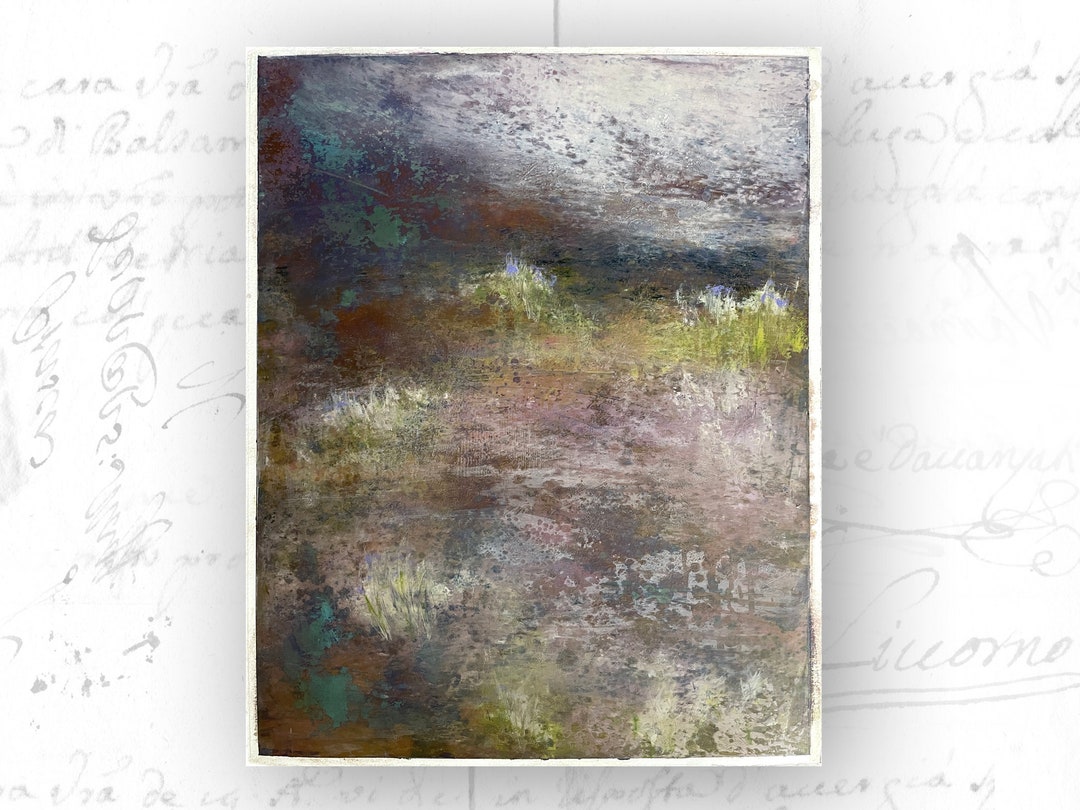 Original Cold Wax Painting: Pond in Grasses, Abstract Landscape (16x20 ...