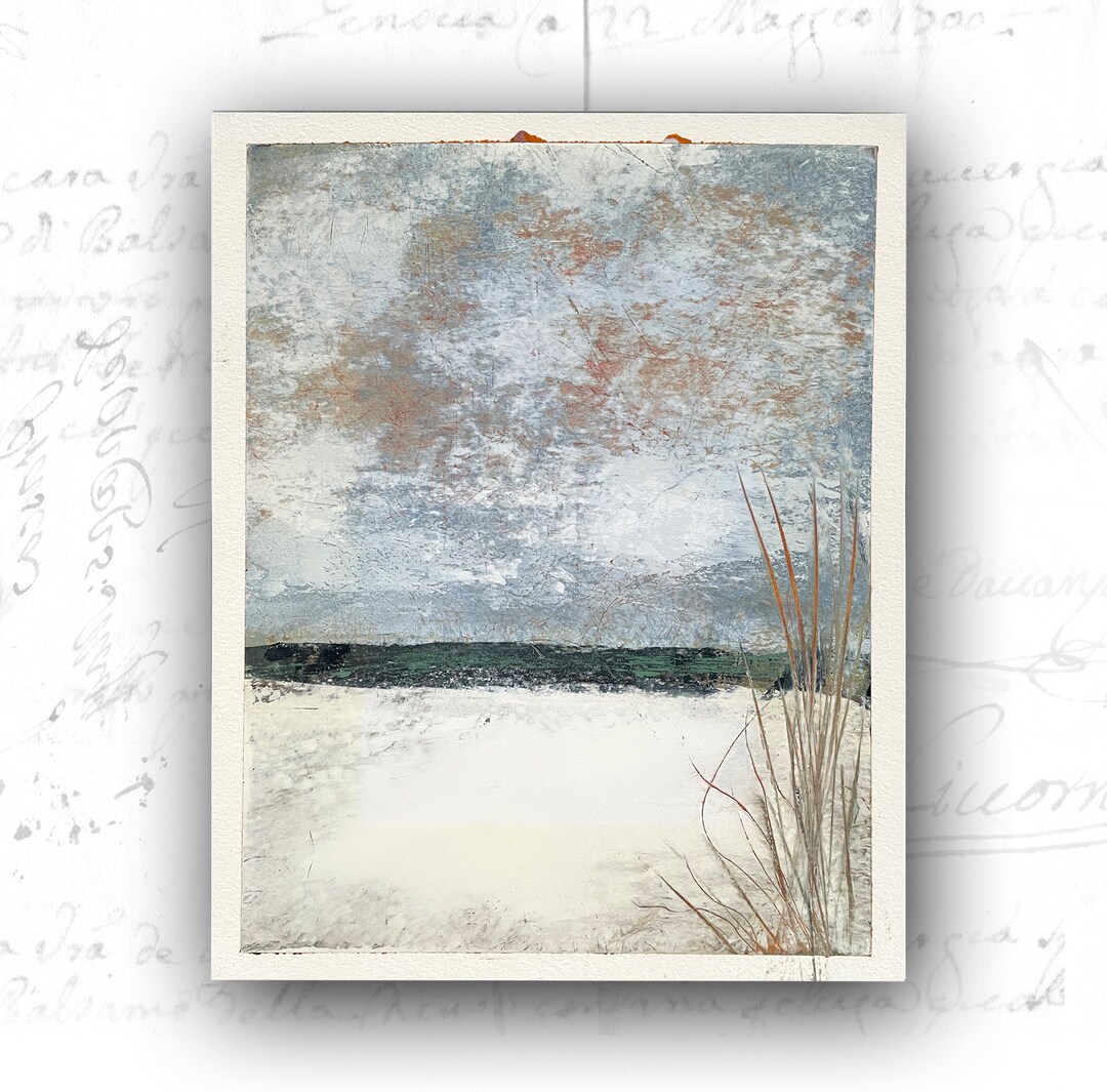 Original Painting of Abstract Beach Scene, Unframed Seascape in Cold ...