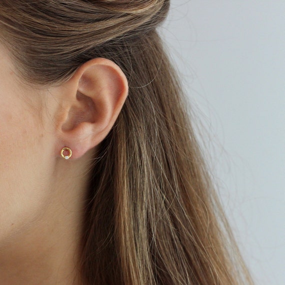 Buy Small Button Earrings With Circle and Zirconia in Sterling Silver and 18k Gold Plated Silver Online in India Etsy
