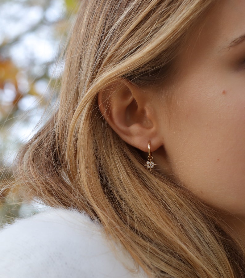 Snowflakes Charms HOOPS Tiny Hoop Earrings Sterling Silver - Etsy UK
