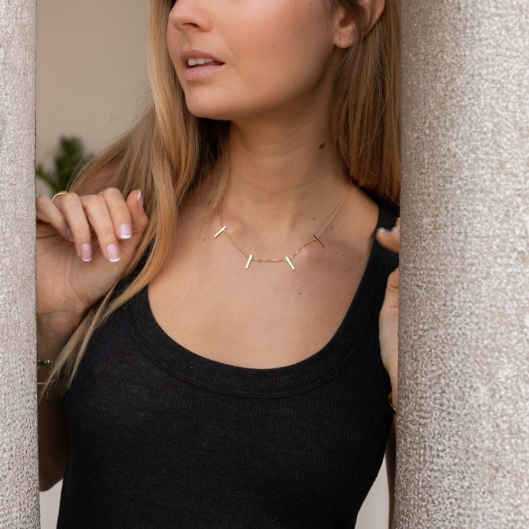 Choker With Multiple Rectangular Bars in Sterling Silver and 24k Gold ...