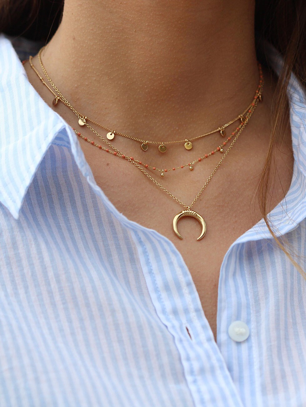 Enamel Balls in Coral Color Chain Necklace Made of 925 Silver | Etsy