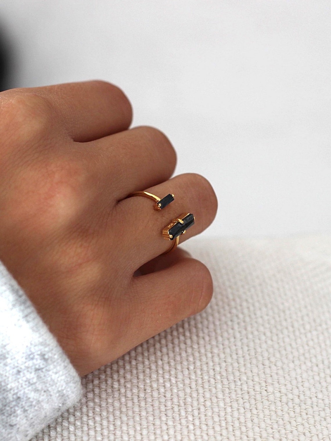 Exclusive Double Bar Open Ring With Two Black Stone Open Bar | Etsy