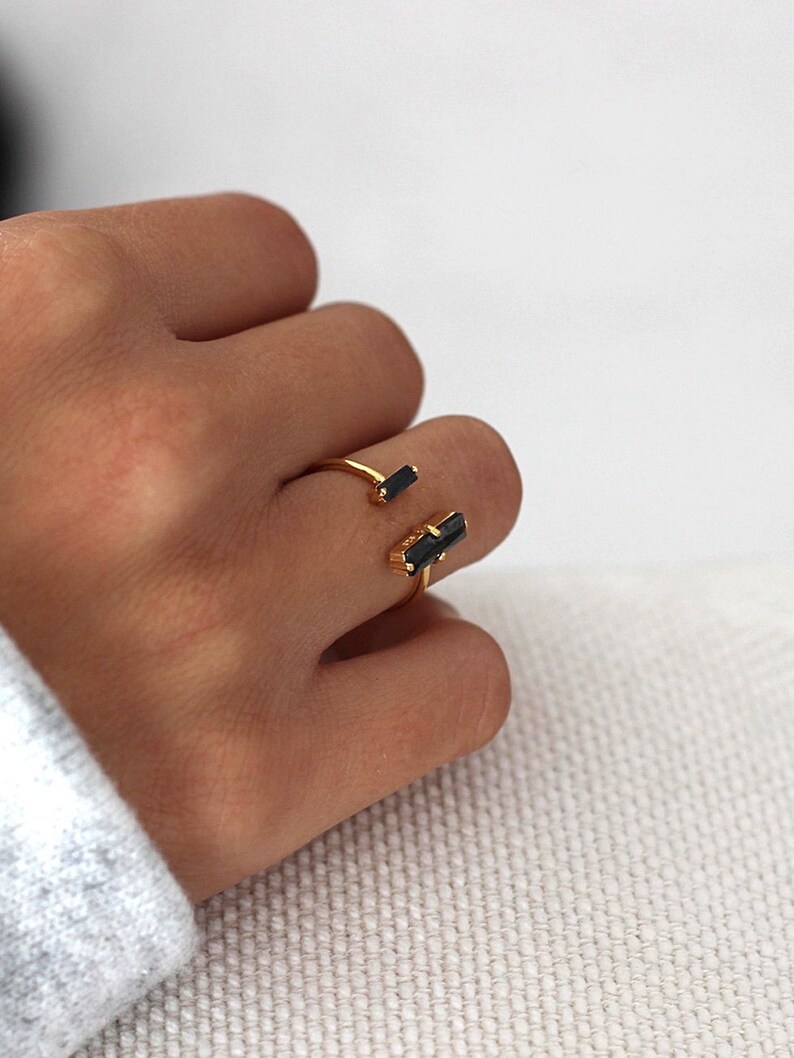 Exclusive Double Bar Open Ring With Two Black Stone Open Bar - Etsy