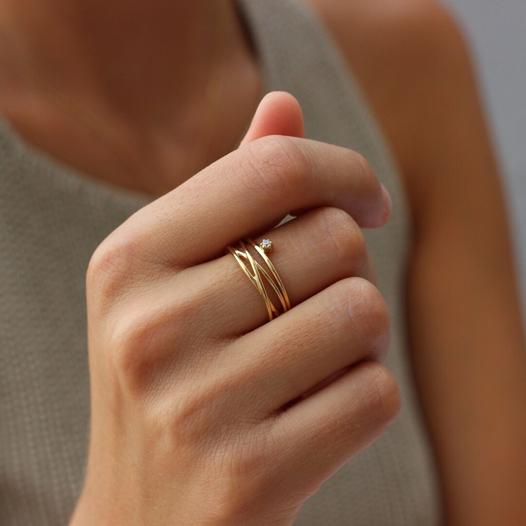 925 Sterling Silver Multi Strand Ring Ring White Cz Stacking Ring Cubic ...