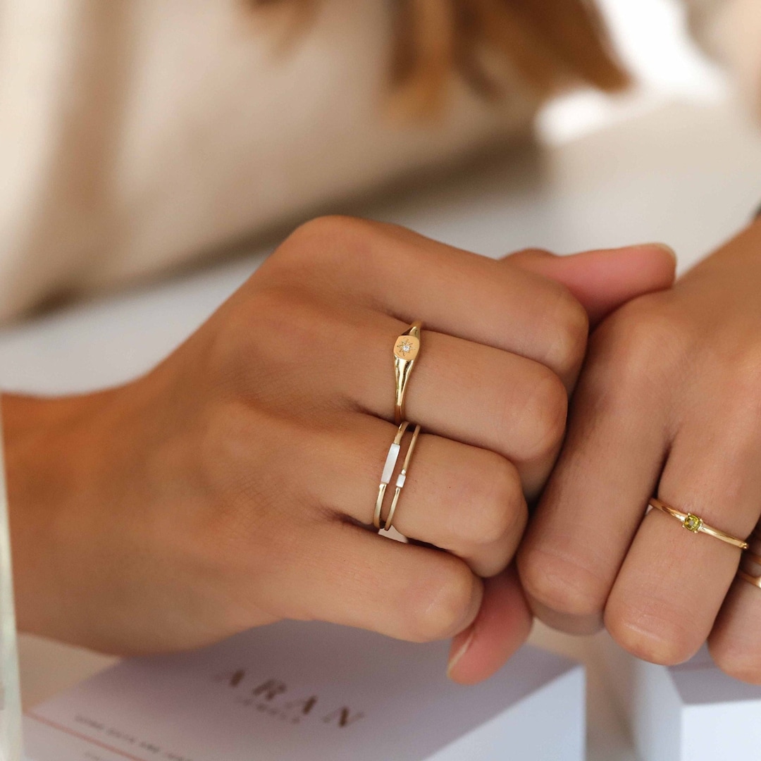 Beautiful Signet Ring With Small Star in Sterling Silver or Gold Plated ...