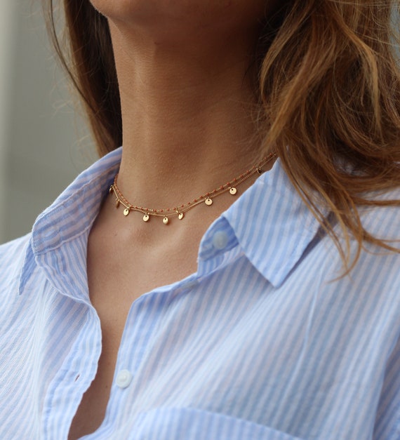 Enamel Balls in Coral Color Chain Necklace Made of 925 Silver | Etsy